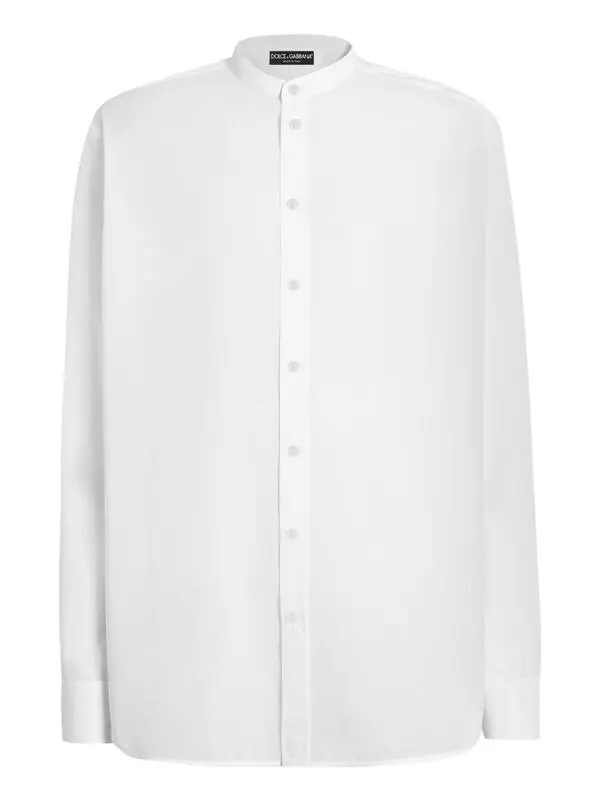Dolce & Gabbana Cotton Canvas Mandarin Shirt - White