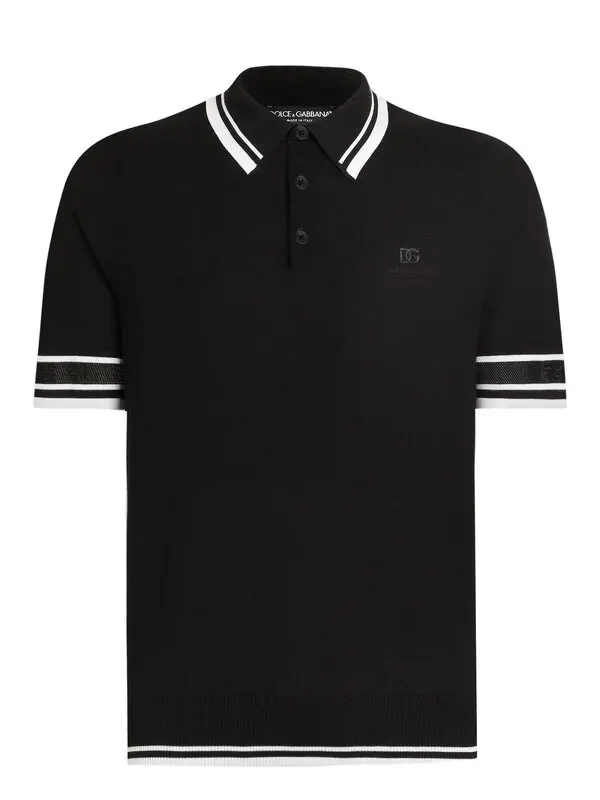 Dolce & Gabbana Silk Piqué Polo Shirt - Black