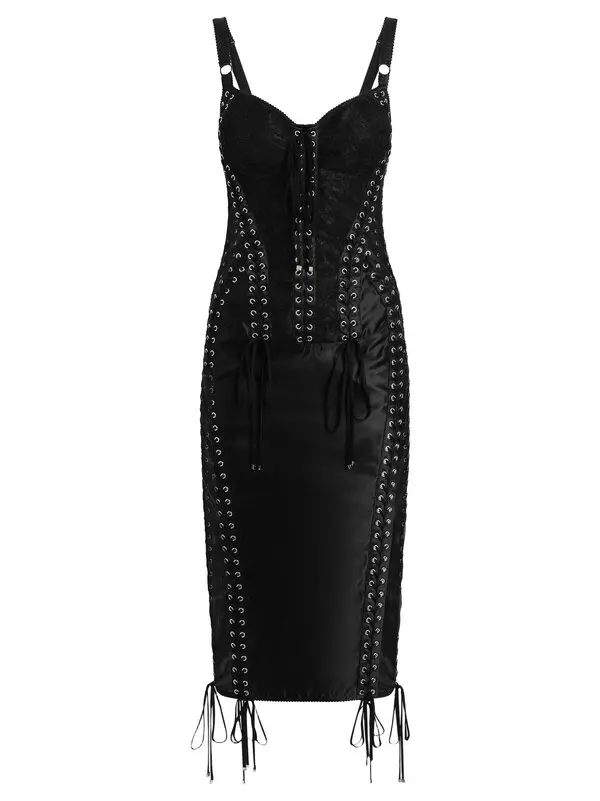 Dolce & Gabbana Calf-length Dress With Corset Detailing - Black