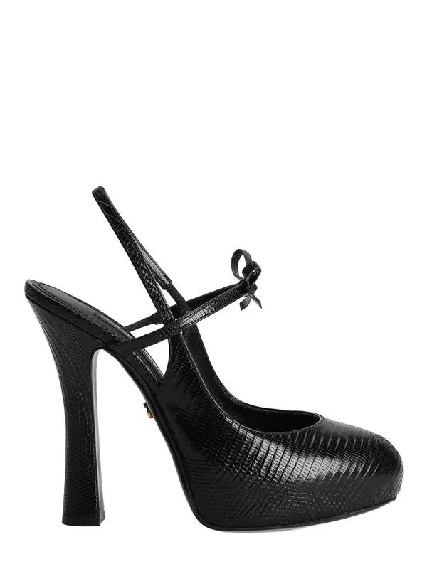 Dolce & Gabbana Lizard Skin Platform Slingbacks With Bow Detail - Black