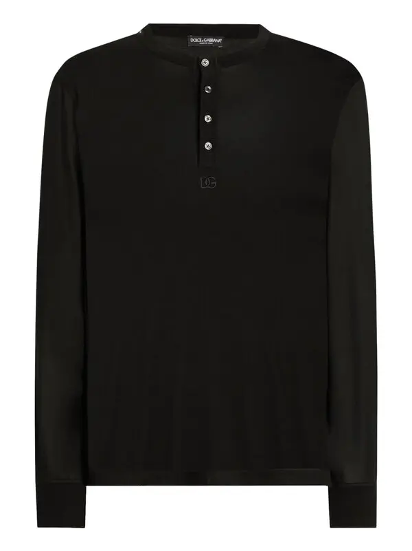 Dolce & Gabbana Serafino Long Sleeve Silk T-shirt - Black