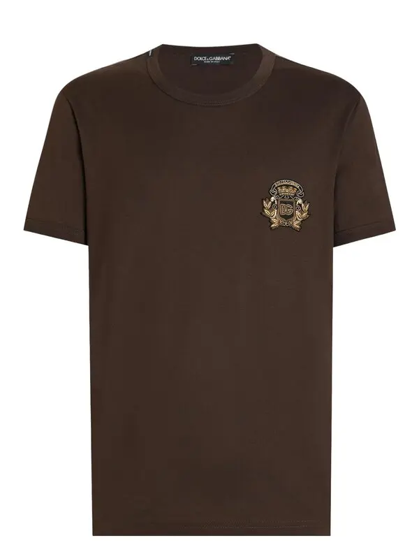 Dolce & Gabbana Cotton T-shirt With Heraldic Patch - Brown