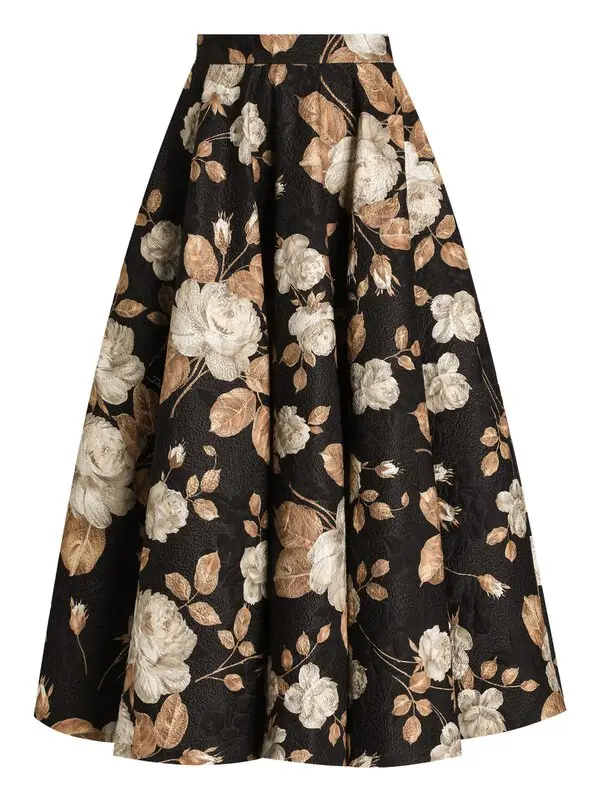 Dolce & Gabbana Vintage Rose- Brocade Midi Skirt - Print