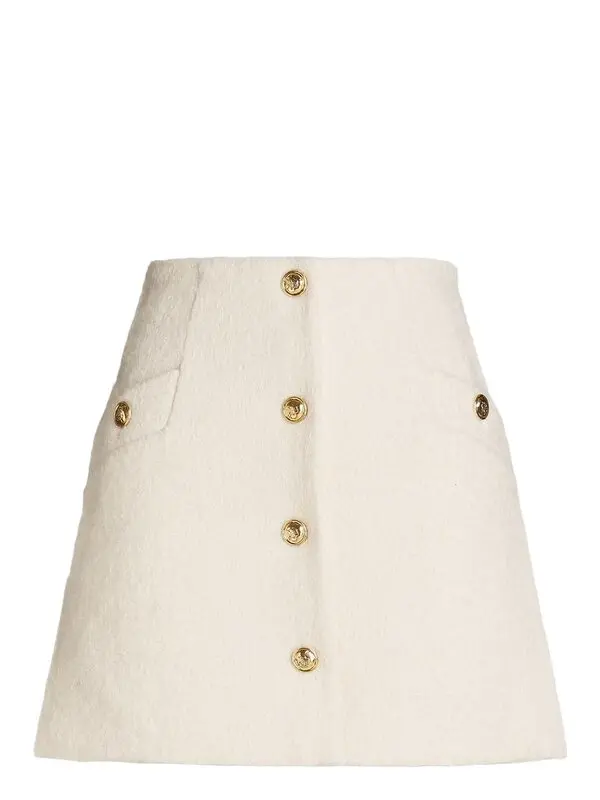 Sandro Button-embellished Brushed Tweed Mini Skirt - Ivory