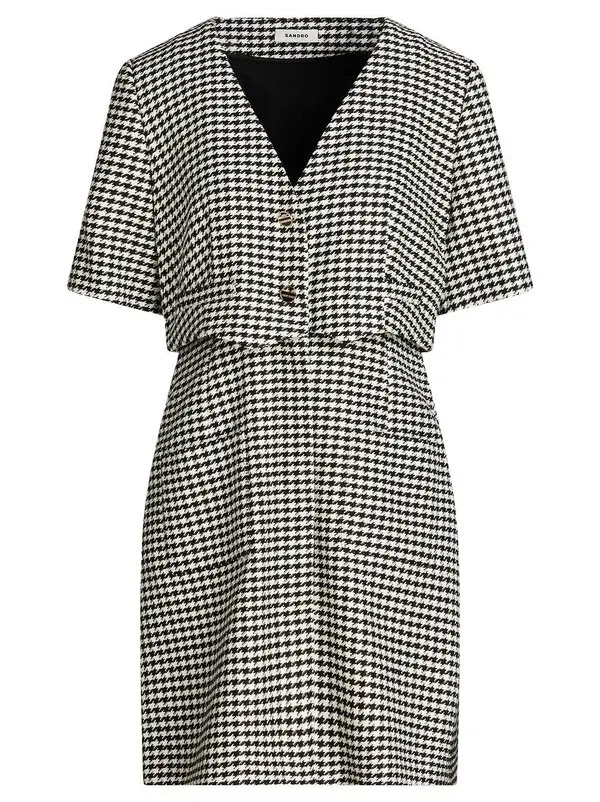 Sandro Houndstooth Tweed Mini Dress - Black