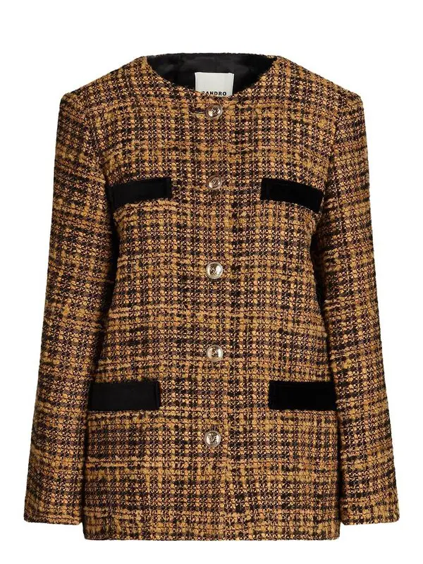 Sandro Cotton-blend Tweed Jacket - Camel