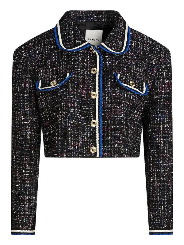Sandro Cropped Metallic Cotton-blend Tweed Jacket - Black