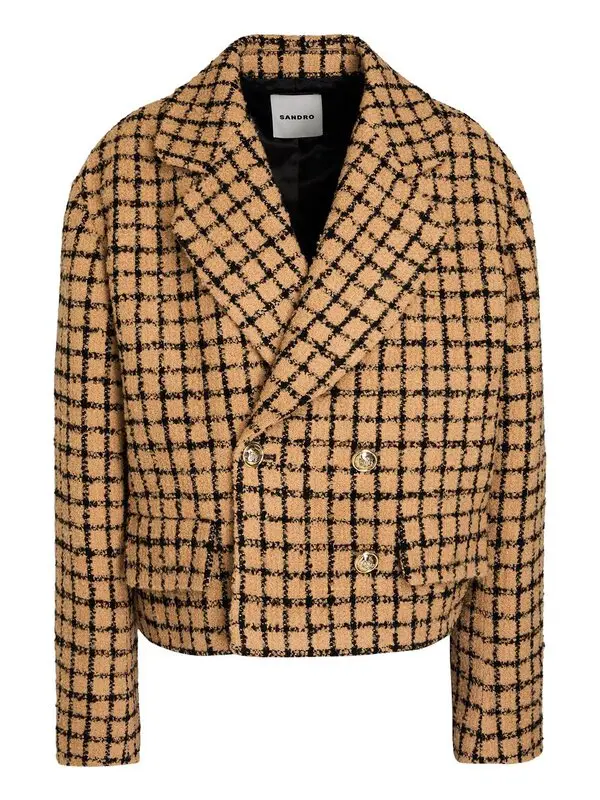 Sandro Checked Bouclé-tweed Blazer - Camel