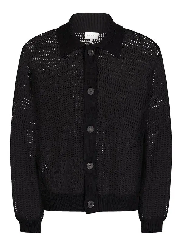 FRAME Crochet-knit Cotton Cardigan - Black