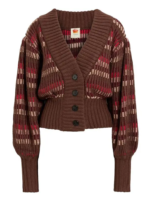 Farm Rio Striped Ribbed-knit Cardigan - Brown