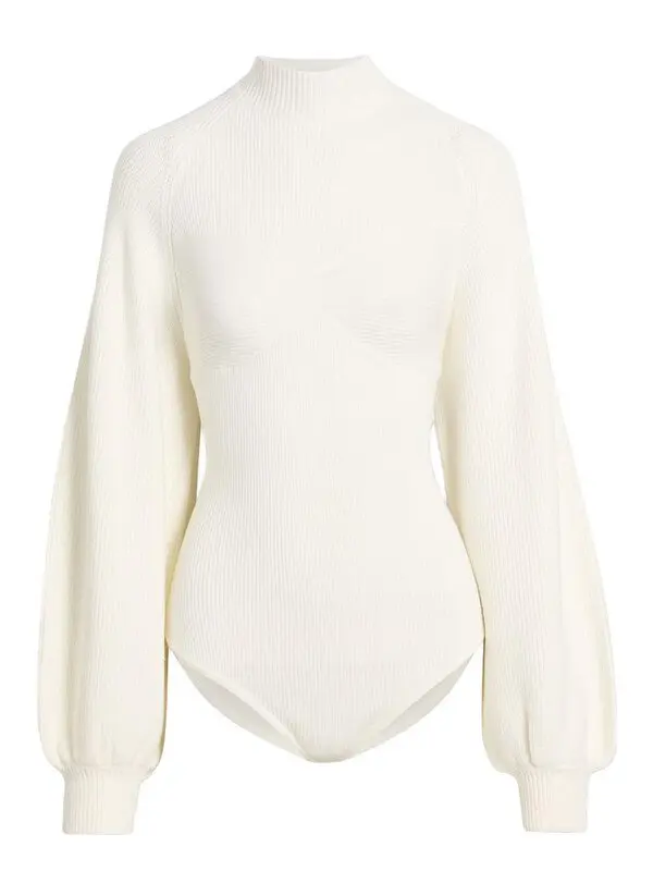 Farm Rio Twisted Cutout Ribbed-knit Bodysuit - Off-white