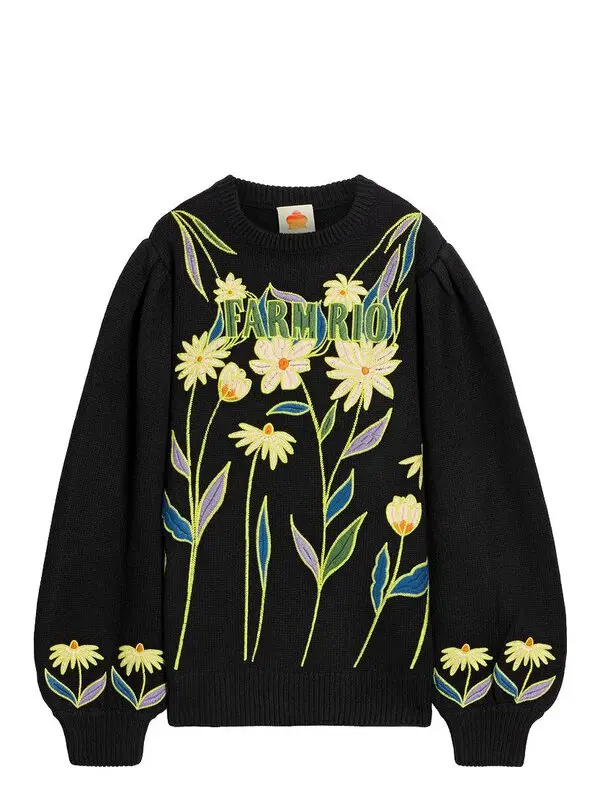 Farm Rio Embroidered Knitted Sweater - Black