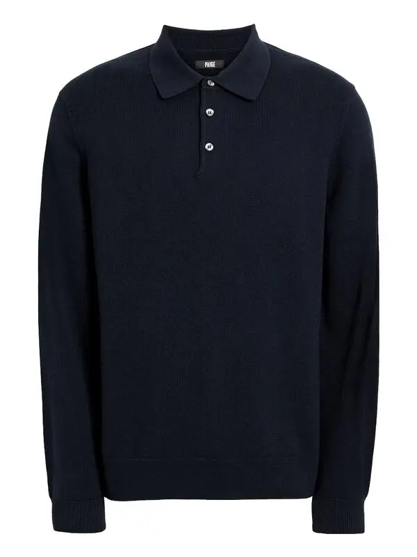 Paige Finsbury Merino Wool And Cotton-blend Polo Sweater - Navy