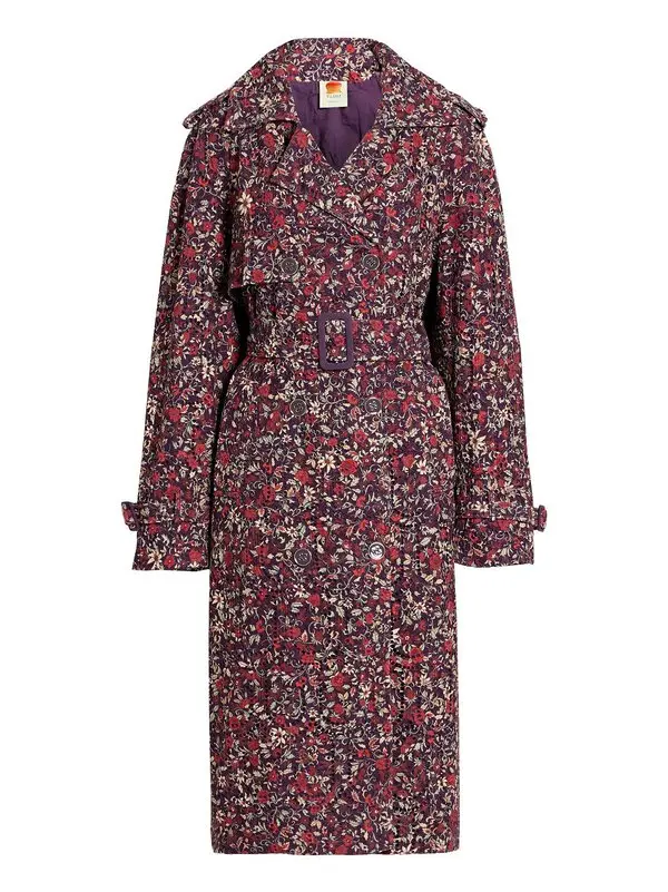 Farm Rio Floral-print Broderie Anglaise Cotton Trench Coat - Purple