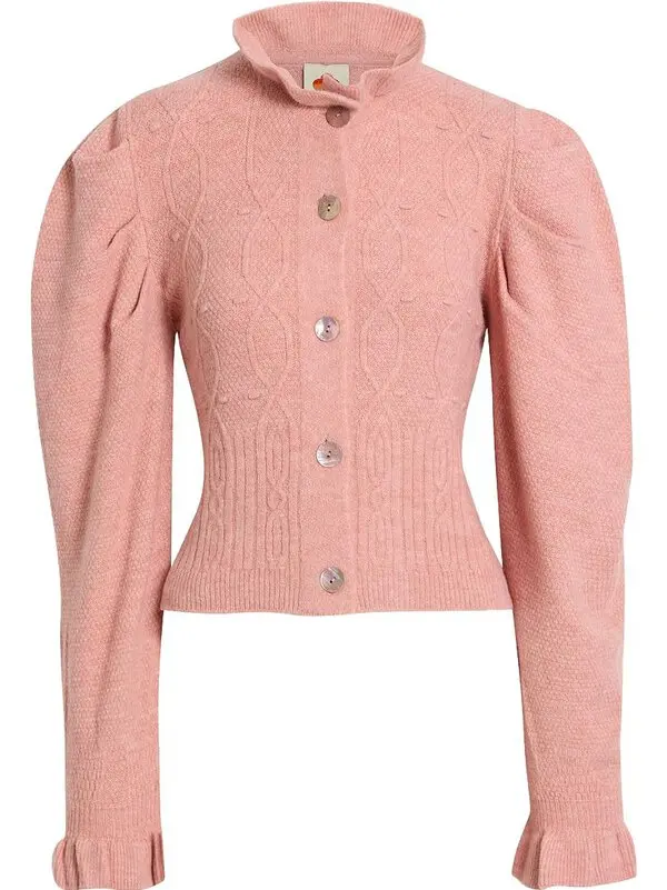 Farm Rio Ruffled Cable-knit Cardigan - Antique Rose