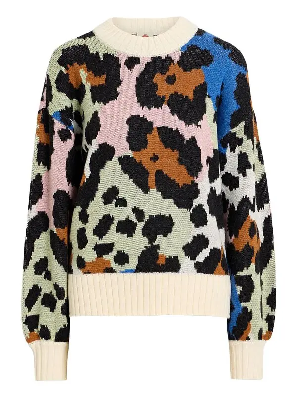 Farm Rio Leopard Jacquard-knit Sweater - Mint