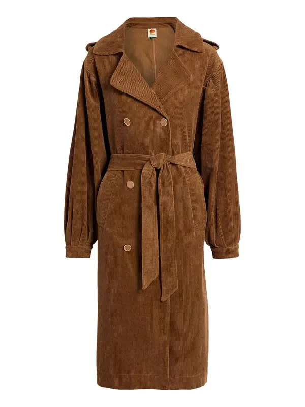 Farm Rio Cotton-corduroy Trench Coat - Light Brown