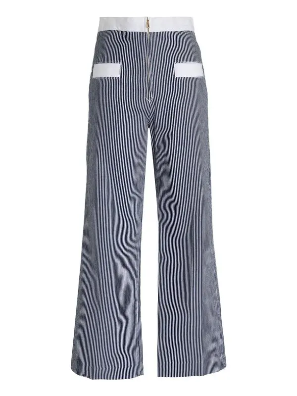 Sandro Striped High-rise Wide-leg Jeans - Dark Denim