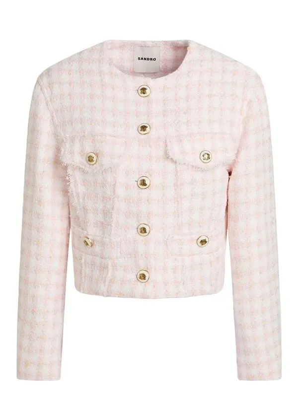 Sandro Checked Metallic Tweed Jacket - Baby Pink