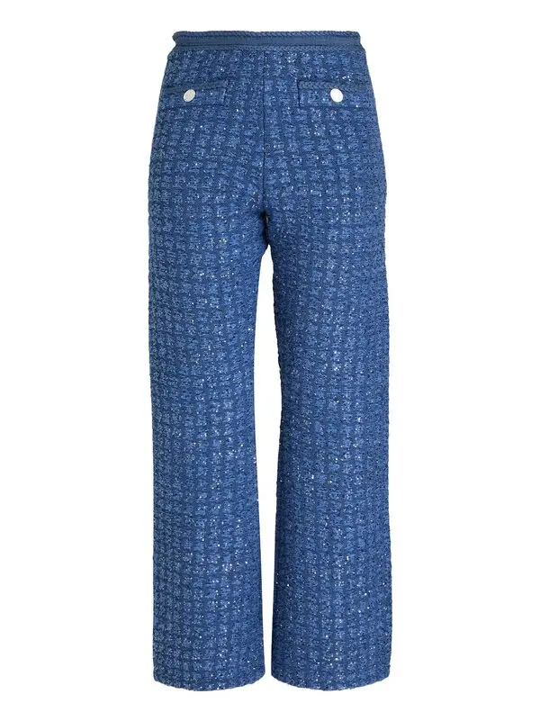 Sandro Sequin-embellished Bouclé-tweed Bootcut Trousers - Blue