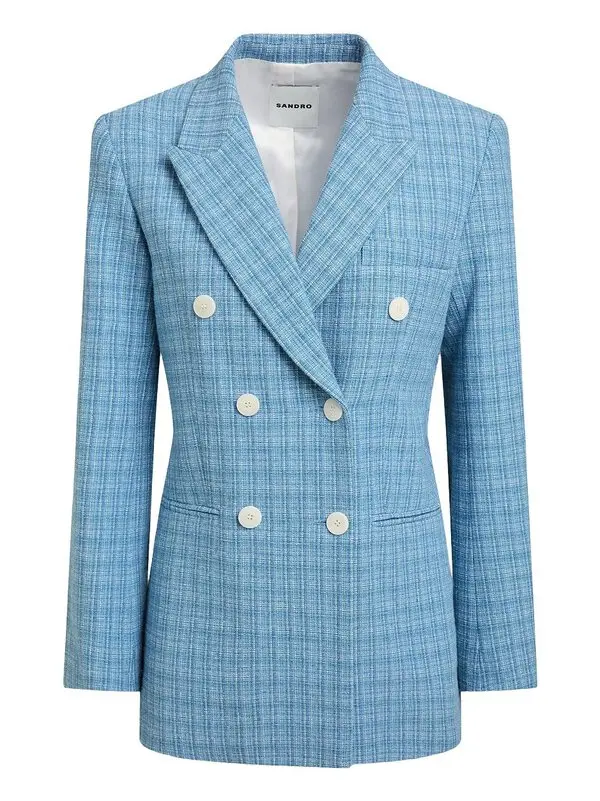 Sandro Double-breasted Cotton-blend Tweed Blazer - Light Blue
