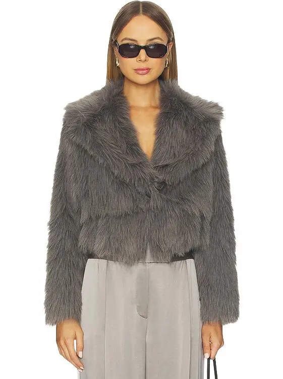 THE SEI Faux Fur Bomber Jacket - Steel