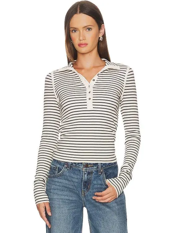 Free People X We The Free Lake Henley Stripe Long Sleeve Shirt - Tea Combo