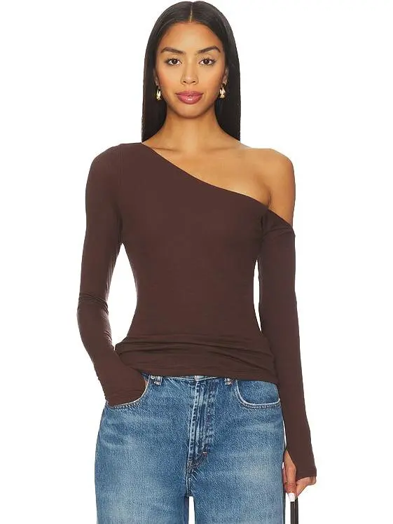 Michael Lauren Magdaleno Long Sleeve Cold Shoulder Top - Dark Brown