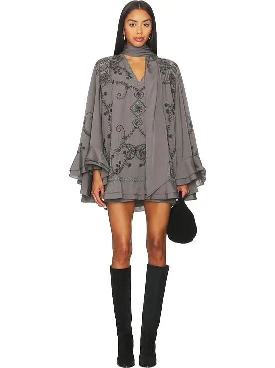 Free People Bali September Sun Mini Dress - Charcoal Grey