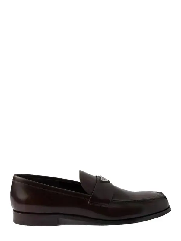 Prada Triangle-logo Leather Loafers - Brown
