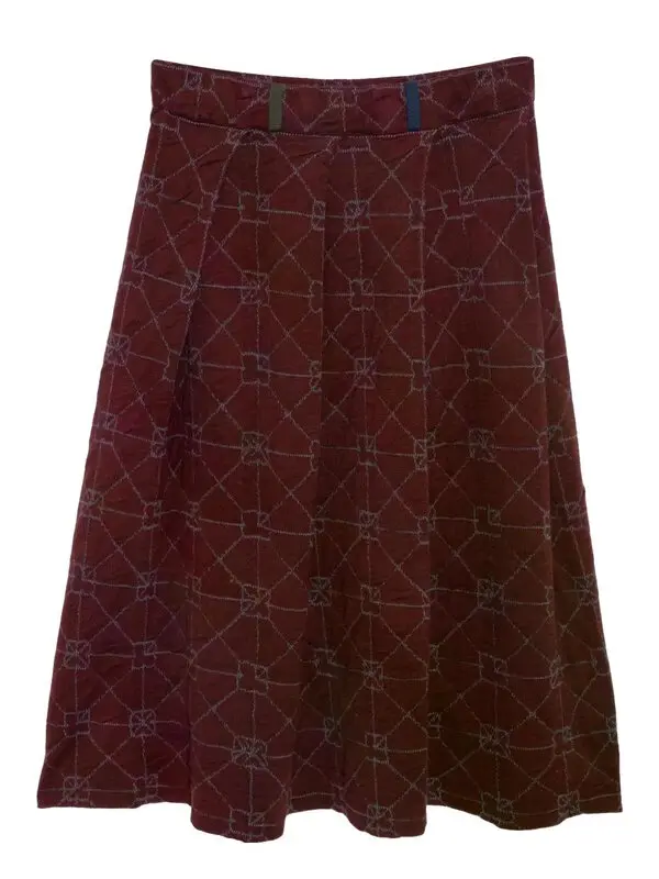 YANYAN Pattern-intarsia Pleated Skirt - Red