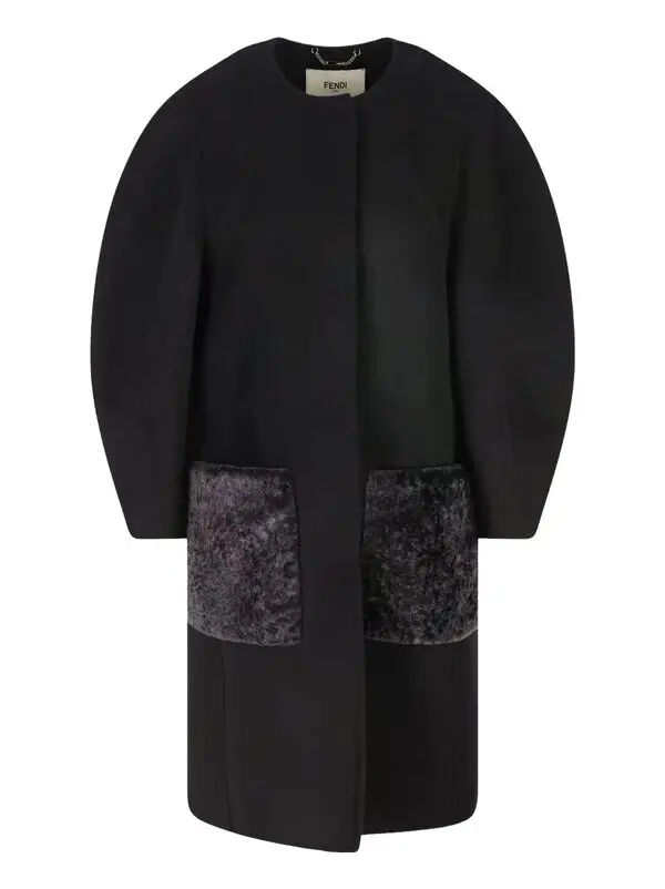 Fendi Puff-sleeve Coat With Velvet Pocket Trim - Black