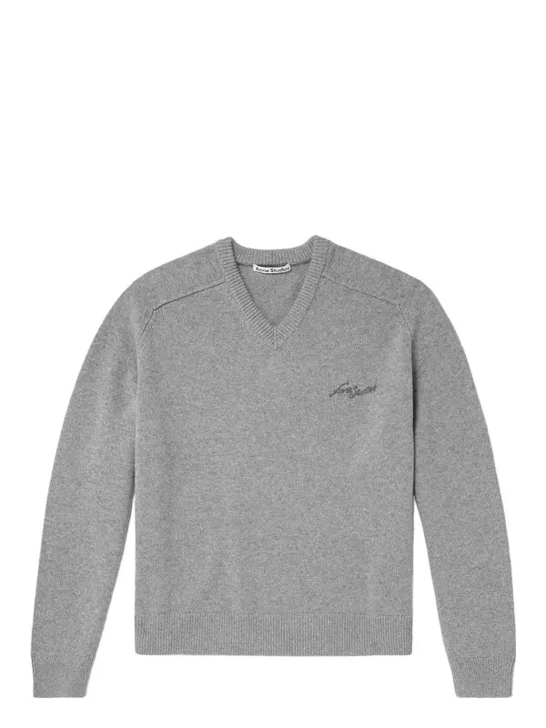 Acne Studios Kaybe Richard Logo-embroidered Wool And Yak-blend Sweater - Gray