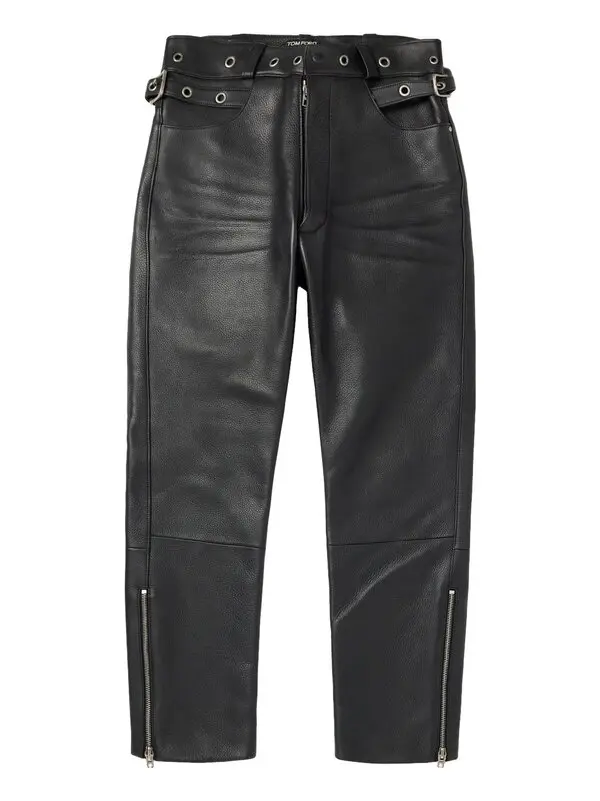 TOM FORD Straight-leg Full-grain Leather Trousers - Black
