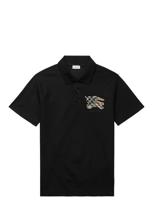 Burberry Logo-embroidered Appliquéd Cotton-piqué Polo Shirt - Black