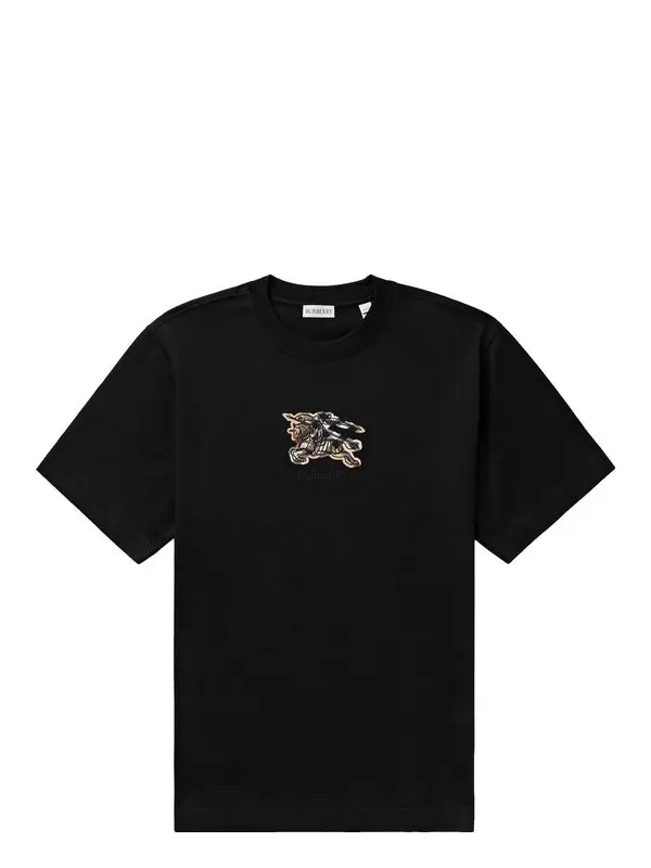 Burberry Logo-embroidered Appliquéd Cotton-jersey T-shirt - Black
