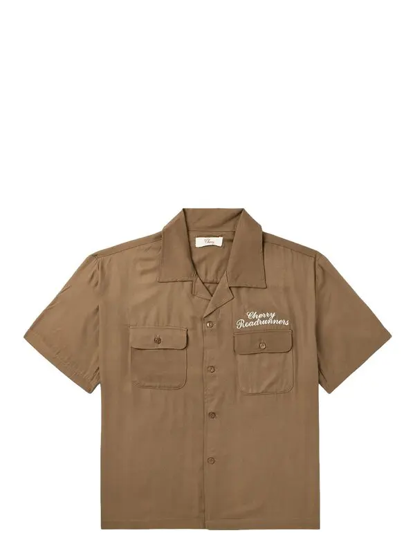 CHERRY LOS ANGELES Roadrunner Camp-collar Embroidered Tencel™-twill Shirt - Brown