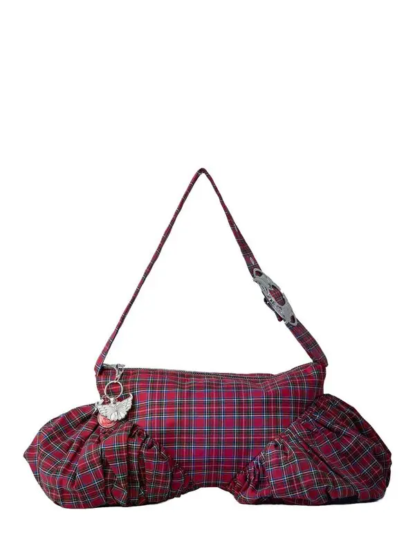CHOPOVA LOWENA Check-weave Pleated Shoulder Bag - Red