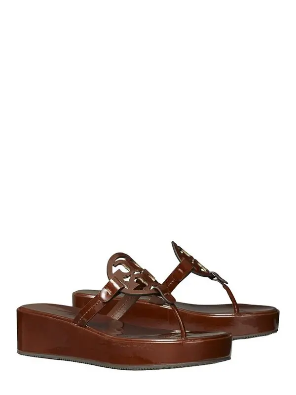 Tory Burch Miller Patent Wedge Sandal - Russet Brown