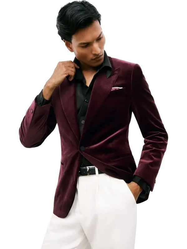 REISS Apsara Single-breasted Velvet Blazer - Bordeaux