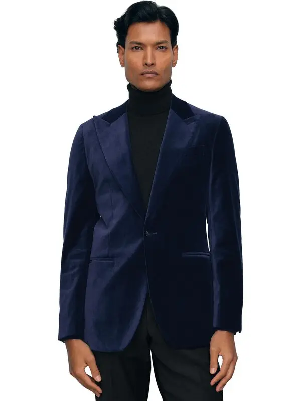 REISS Apsara Single-breasted Velvet Blazer - Bright Blue