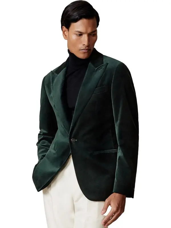 REISS Apsara Single-breasted Velvet Blazer - Emerald Green