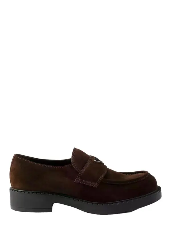 Prada Suede Loafers With Triangle Logo - Brown