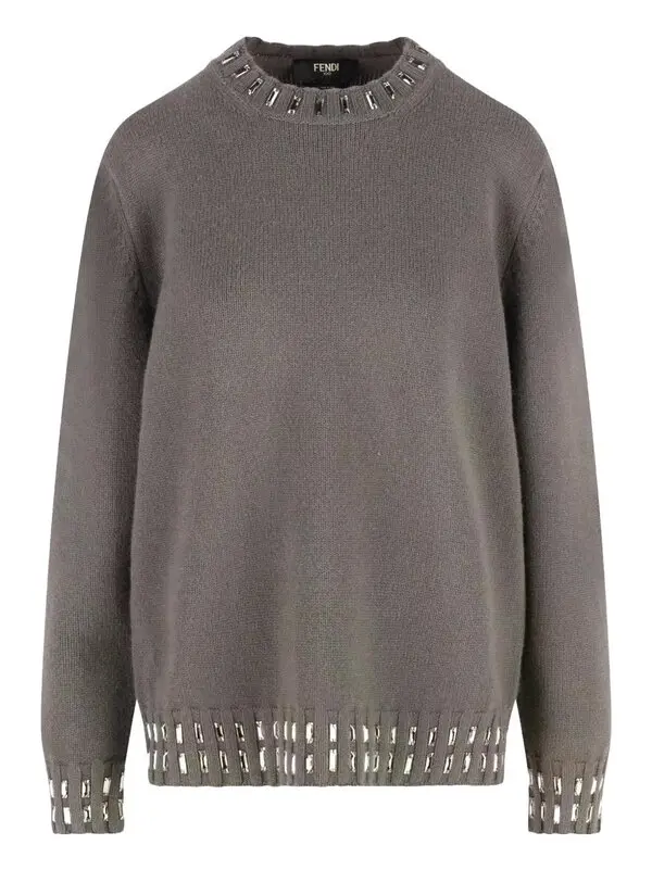 Fendi Crystal-embellished Crew-neck Sweater - Grey