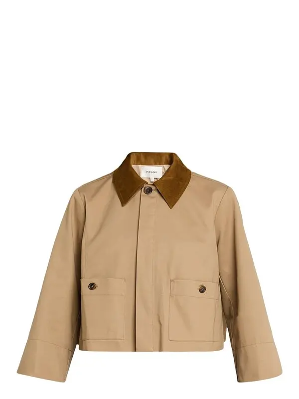 FRAME Cropped Cotton Gabardine Trench Coat - Khaki