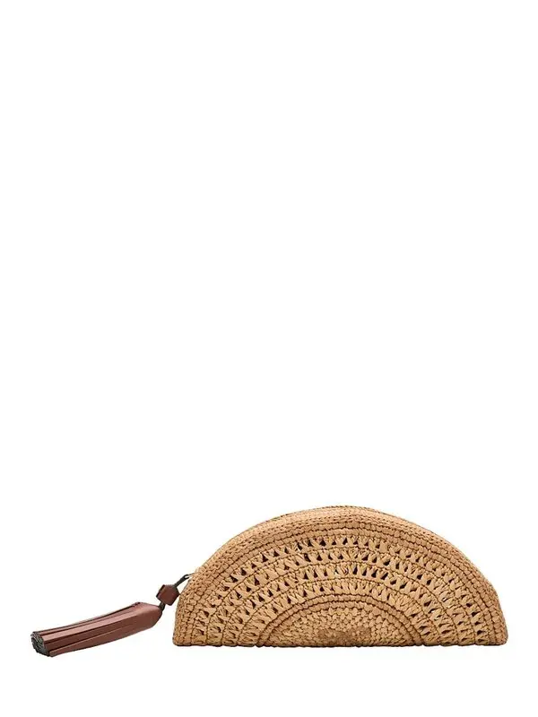 ANYA HINDMARCH Half Moon Raffia Clutch With Bow - Beige
