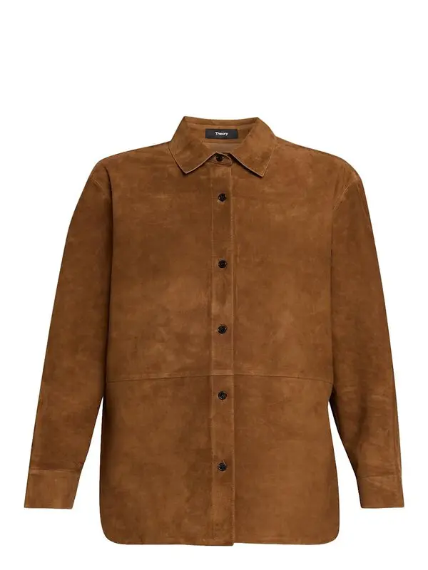 Theory Long-sleeve Suede Shirt - Deep Tobacco