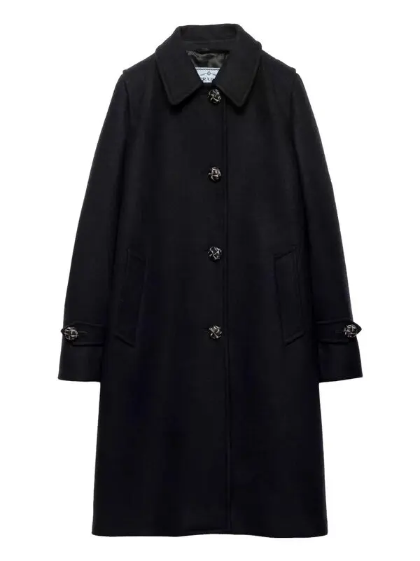 Prada Leather Button Wool Coat - Blue