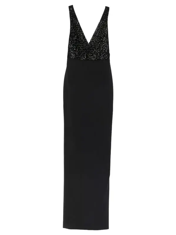 Elisabetta Franchi Rhinestones V-neck Dress - Black