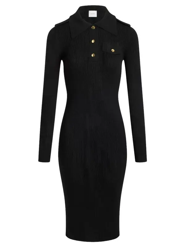 Patou Ribbed Polo-collar Midi Dress - Black